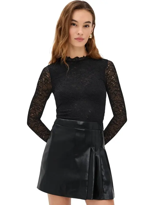Alice + Olivia Lace Vegan Pleated Mini Dress - Black