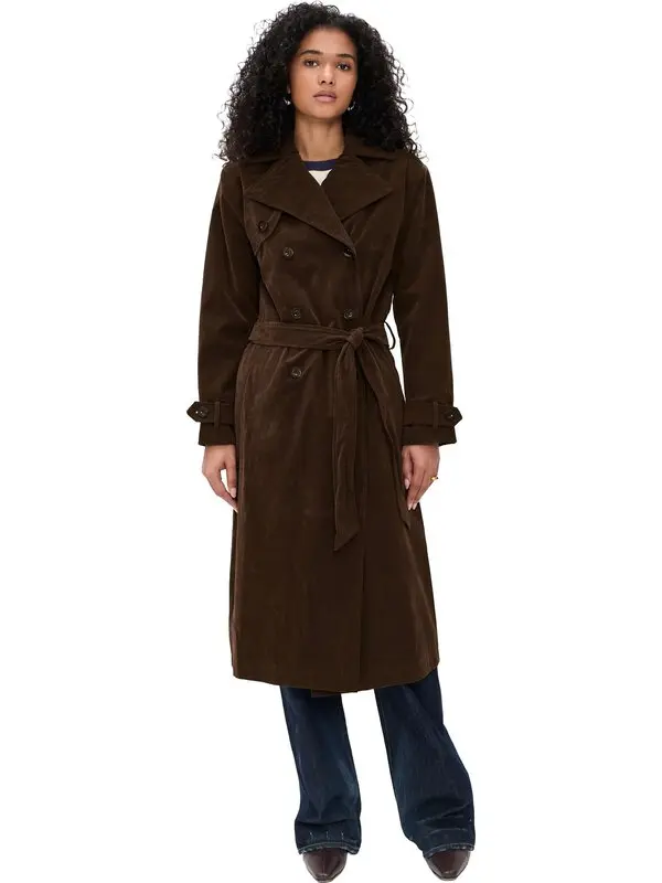 BAILEY ROSE Faux Suede Trench Coat - Brown