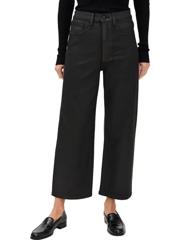 DL1961 Karmine Refined Wide Leg Petite High Rise Coated Jeans - Black Coated (highluxe)