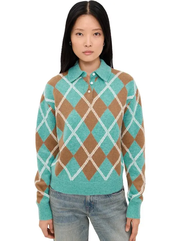 Guest In Residence Argyle Polo Sweater - Glacier Combo