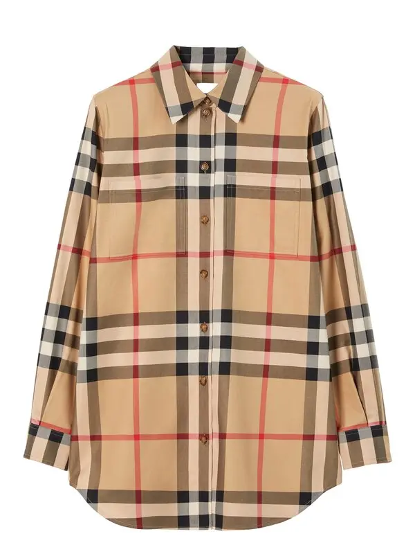 Burberry Check Stretch-cotton Shirt - Beige