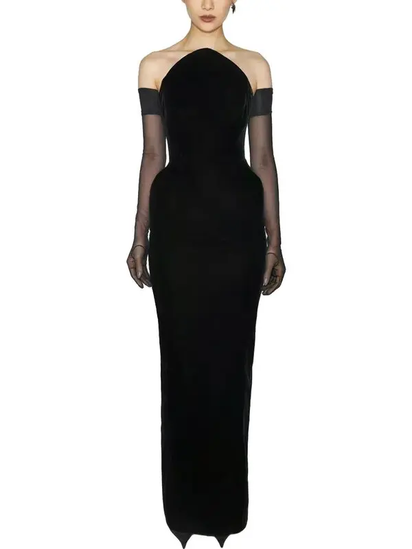 MUGLER Off-shoulder Maxi Dress - Black