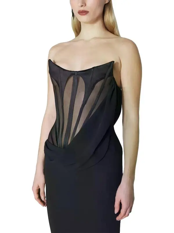 MUGLER Corset Draped Maxi Dress - Black