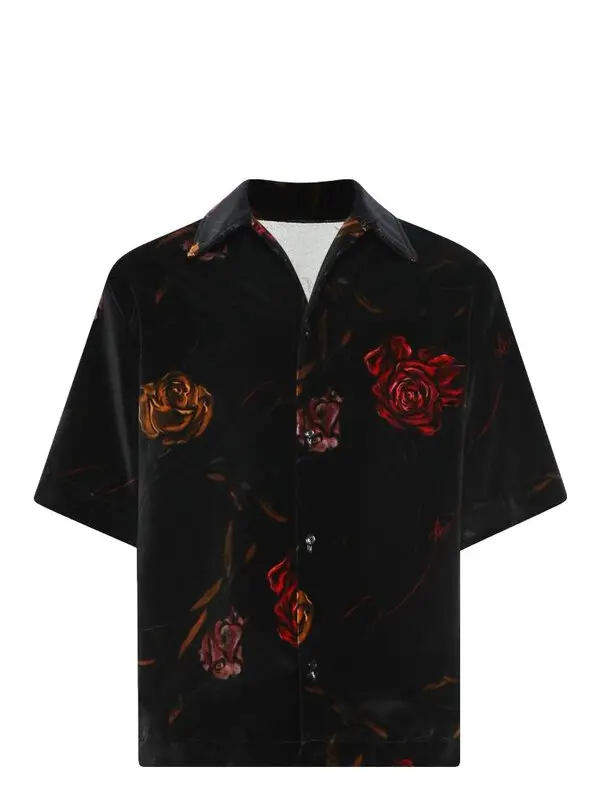 Amiri Floral Velvet Camp Shirt - Black
