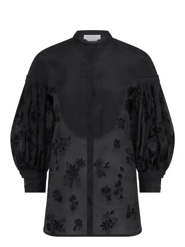 Gabriela Hearst Sofia Puff-sleeve Silk Shirt With Embroidered Floral Detail - Black