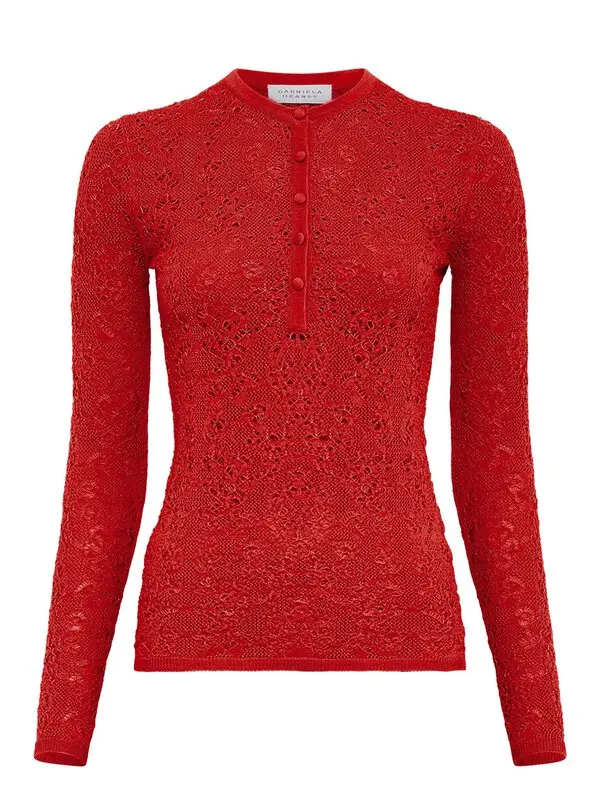 Gabriela Hearst Gaviran Wool-lace Henley Top - Red
