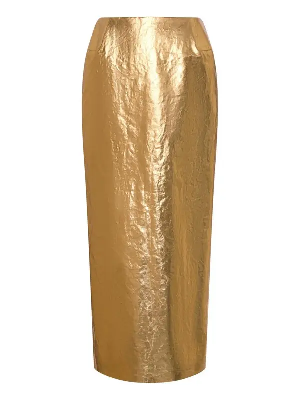 Gabriela Hearst Manuela Foiled Linen Midi Skirt - Gold