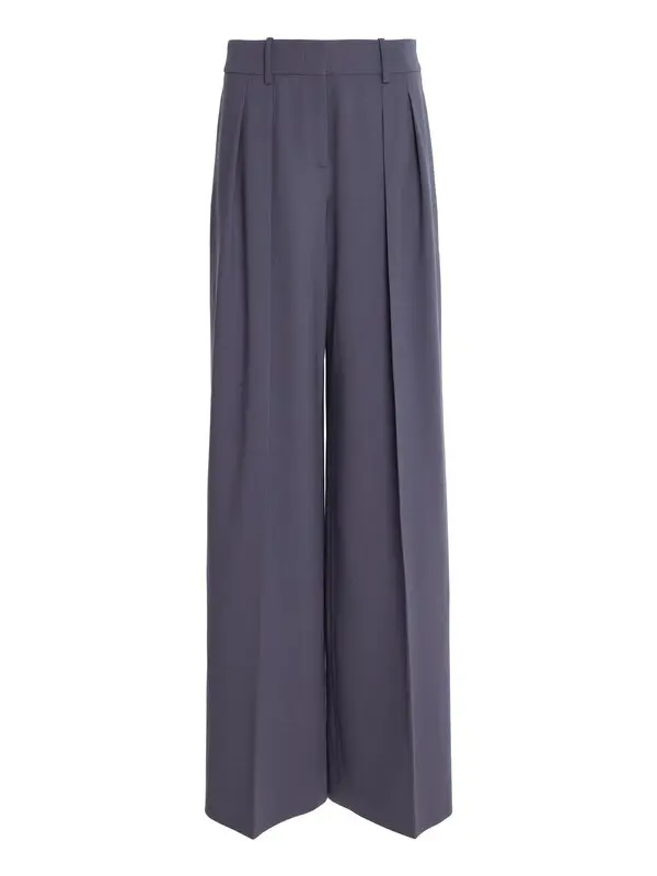 Michael Kors Pleated Stretch-wool Wide-leg Pants - Purple