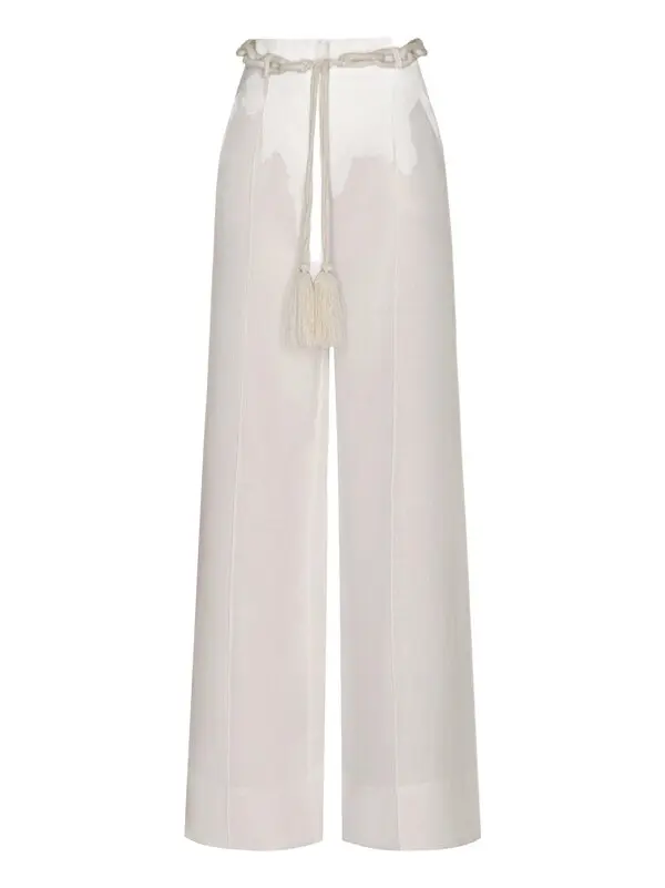ANDRES OTALORA Belted Linen Wide Leg Pants - White