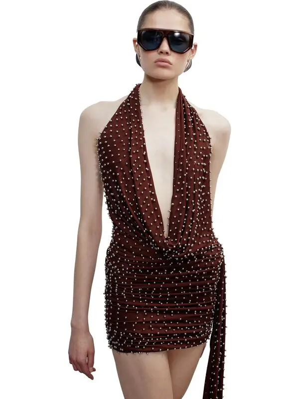 THE NEW ARRIVALS ILKYAZ OZEL Agel Plunging Top - Brown