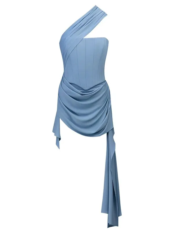 THE NEW ARRIVALS ILKYAZ OZEL Ayla Draped Mini Dress - Light Blue