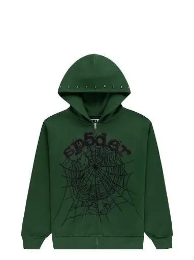 SP5DER Og Web Studded Zip Hoodie - Green