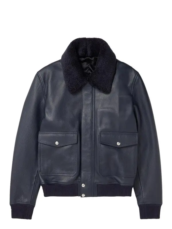 Mr P. Shearling-trimmed Full-grain Leather Blouson Jacket - Blue
