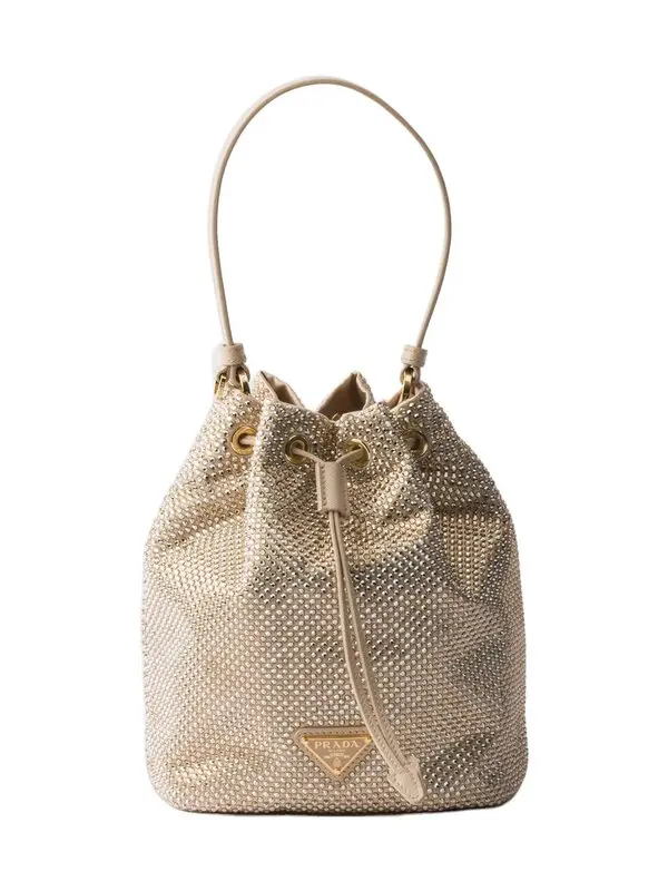 Prada Mini Crystal-studded Satin Bag - Sand Beige