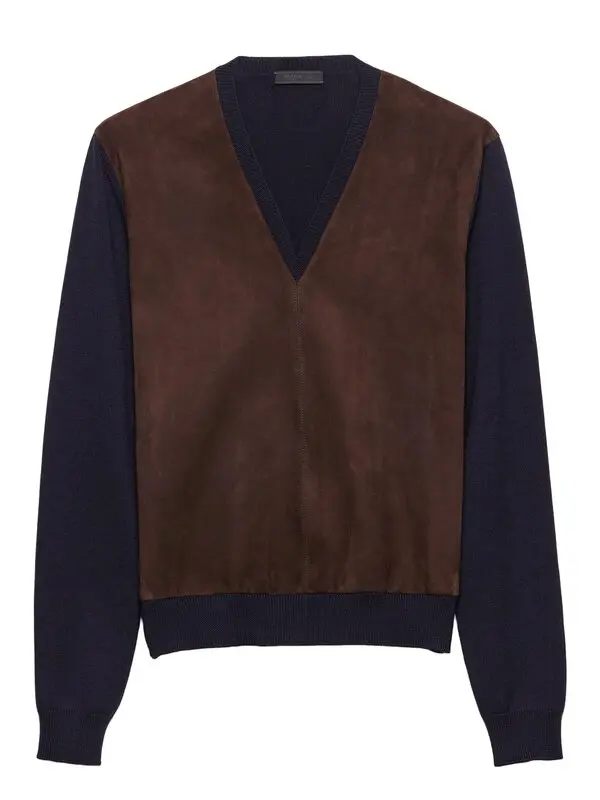 Prada Wool And Suede Sweater - Blue