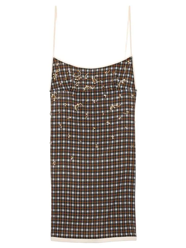 Prada Embellished Checked Georgette Mini-dress - Green