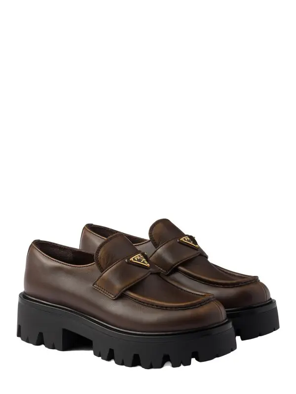 Prada Leather Loafers - Brown