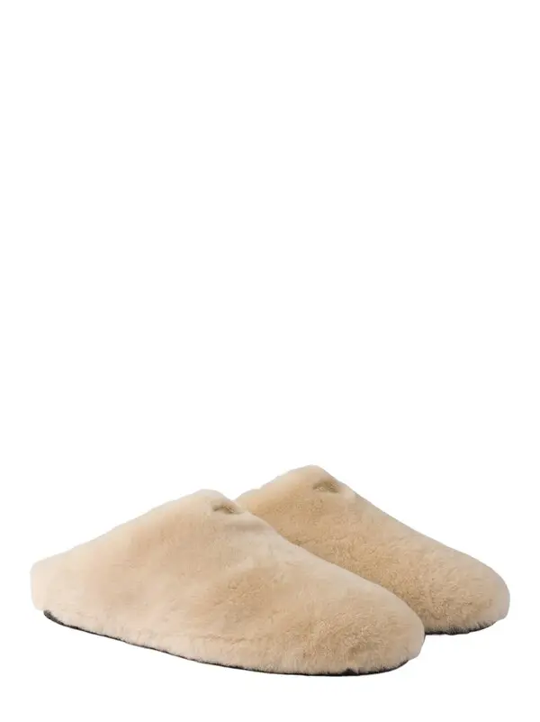 Prada Shearling Mules - Travertine Stone