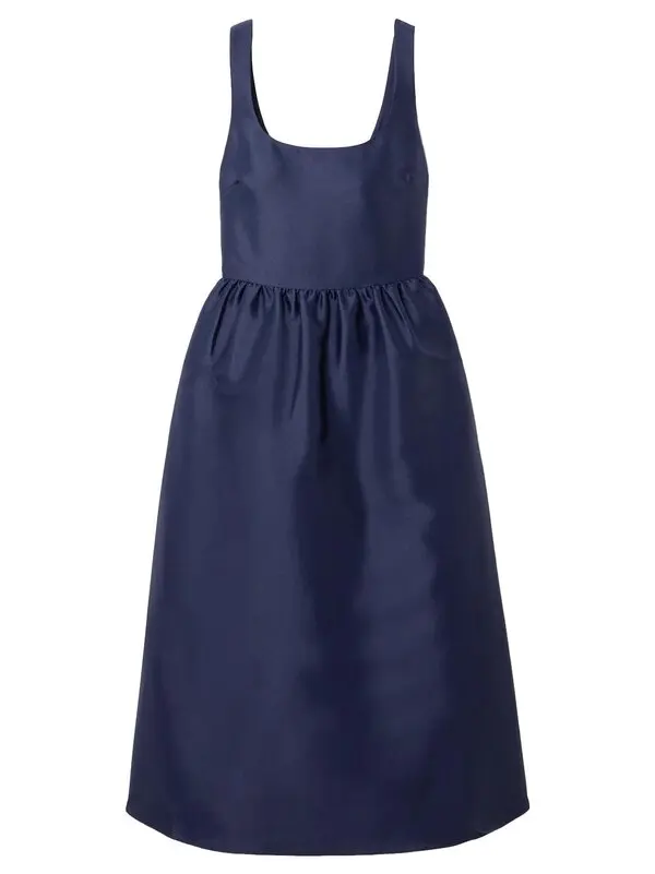 SELF-PORTRAIT Gathered Satin Midi Dress - Navy