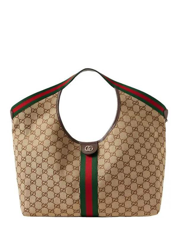 Gucci Giglio Large Leather-trimmed Canvas-jacquard Tote - Neutrals