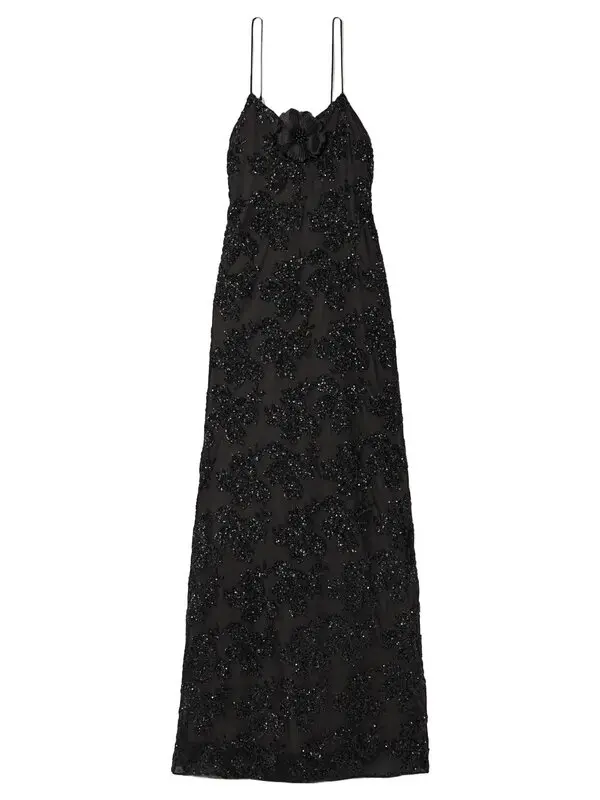 RODARTE Appliquéd Sequin-embellished Silk-trimmed Voile Gown - Black