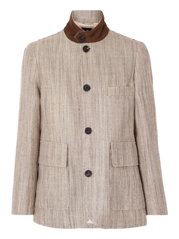 Loro Piana Suede-trimmed Silk And Linen-blend Jacket - Light Brown