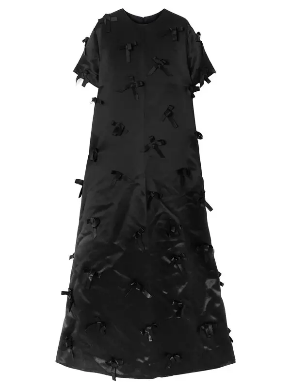 JIL SANDER Bow-embellished Satin Maxi Dress - Black