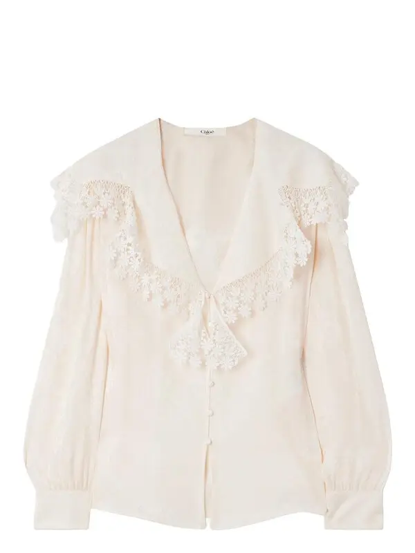 Chloé Organic Silk-jacquard Blouse - White