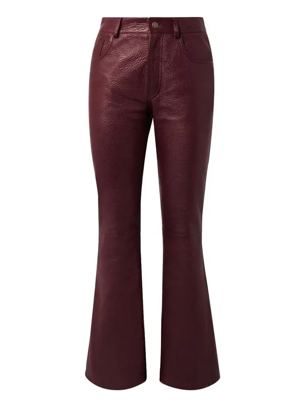 Chloé Textured-leather Flared Pants - Burgundy