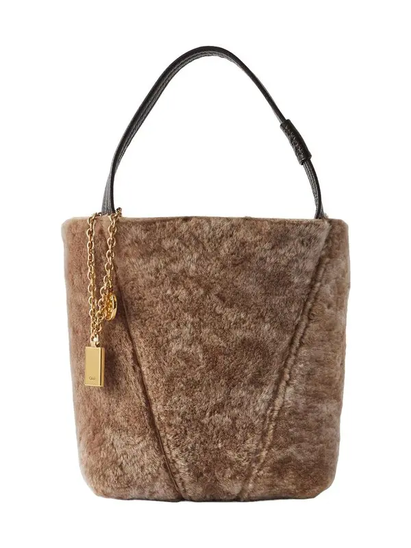 Chloé Spin Embellished Shearling Tote - Neutrals