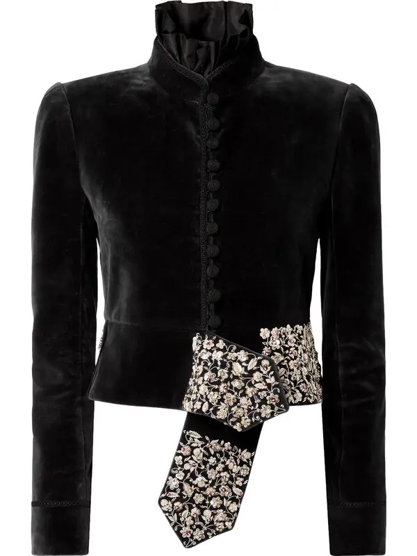 Chloé Embellished Cotton-velvet Jacket - Black