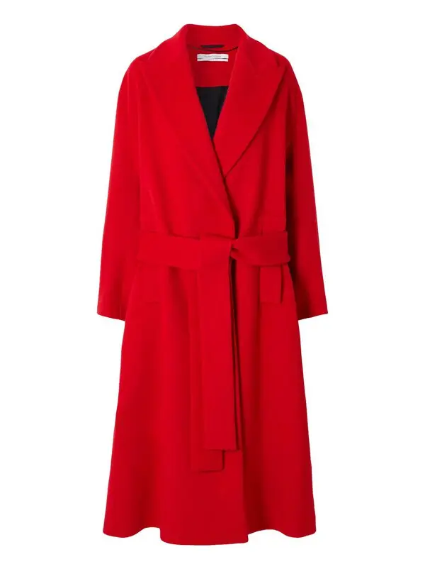 Another Tomorrow Belted Recycled Cashmere Coat - Red