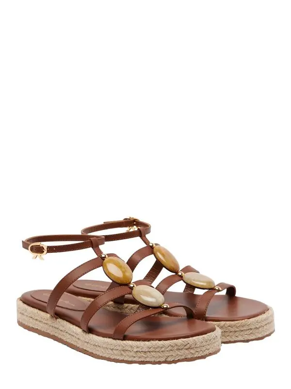 GIANVITO ROSSI Embellished Leather Espadrille Sandals - Brown