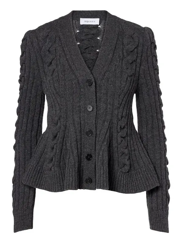 Alexander McQueen Cable-knit Wool And Cashmere Cardigan - Grey