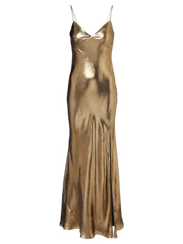SELF-PORTRAIT Satin Maxi Dress - Gold