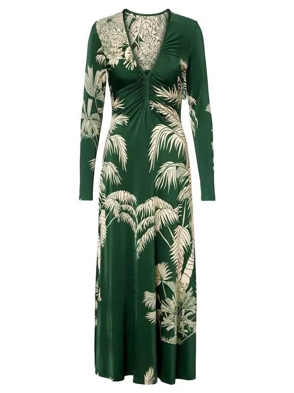 Johanna Ortiz Printed Ruched Jersey Midi Dress - Green
