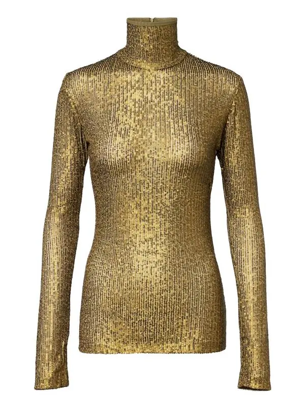 Norma Kamali Sequined Turtleneck Top - Gold