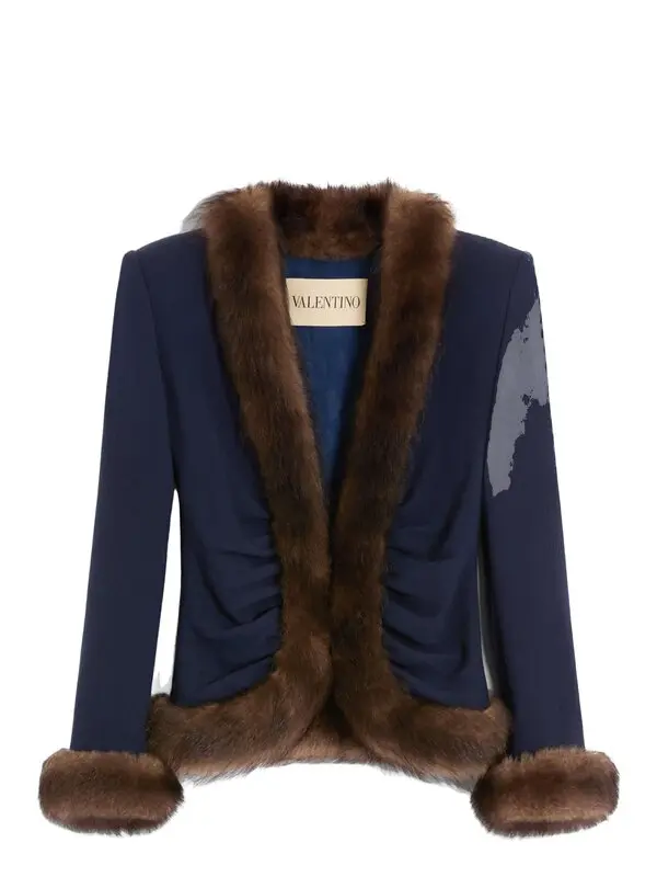 Valentino Garavani Faux Fur-trim Fitted Blazer - Blue