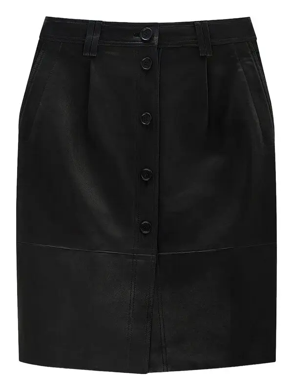 ANINE BING Button-front Leather Skirt - Black