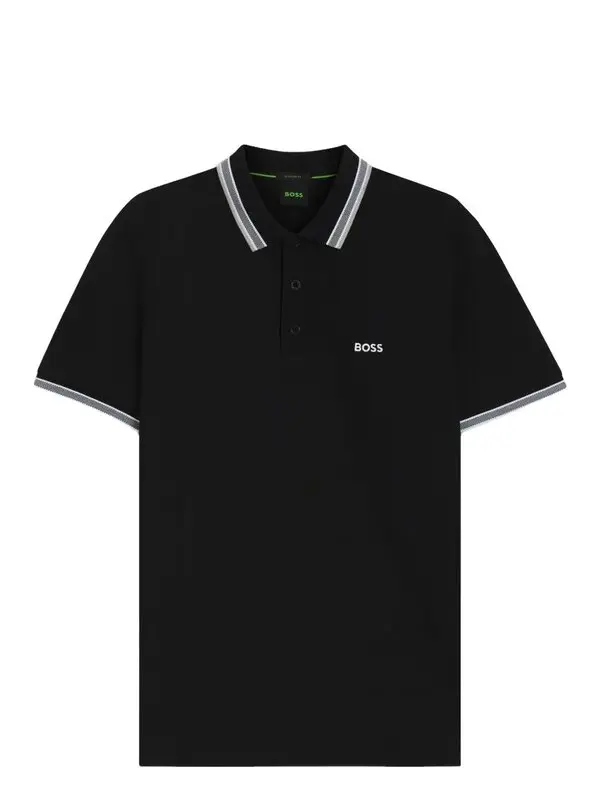 BOSS Stripes-collar Polo Shirt - Black