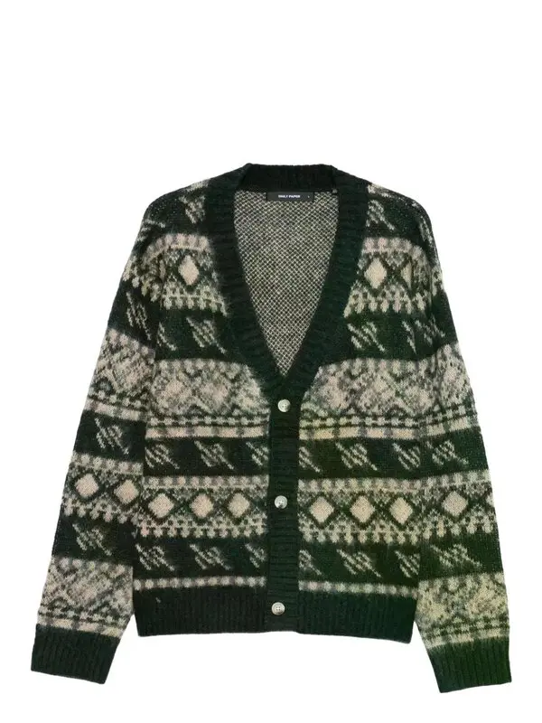 DAILY PAPER Patterned Intarsia Knit Cardigan - Green