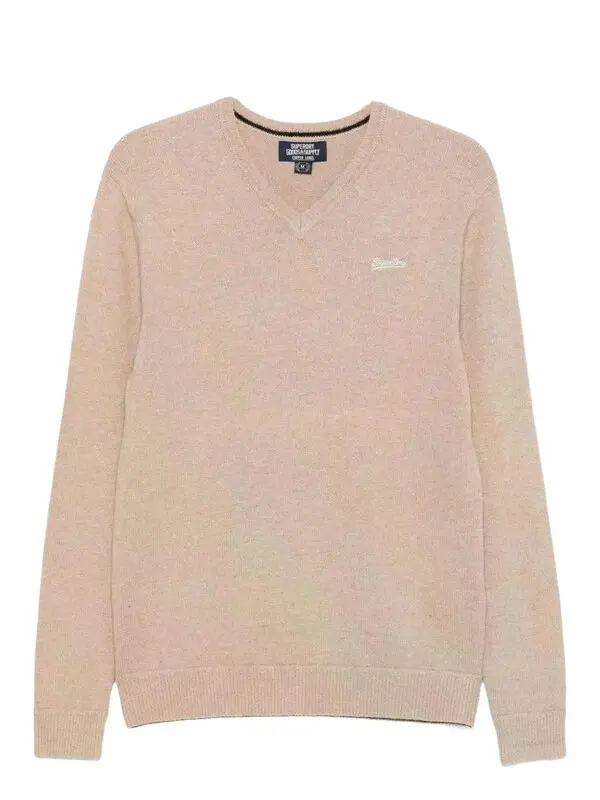 Superdry Logo-embroidered V-neck Jumper - Neutrals