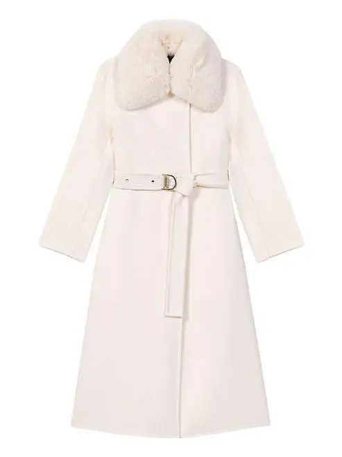 Maje Wool-blend Coat With Removable Collar - Ecru
