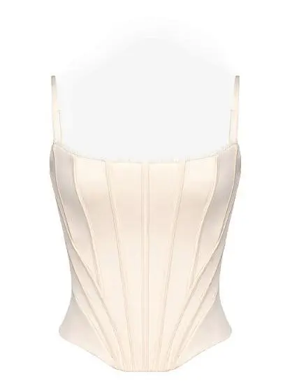 House Of Cb Cadie Graphic-print Satin Corset Top - Cream