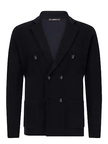 Boggi Milano Collared Double-breasted Wool Jacket - Navy Blue