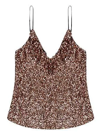 RO&ZO Sequined Ruffle-neck Cami - Brown