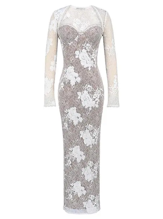 House Of Cb Stretch Floral-lace Maxi Dress - Ivory