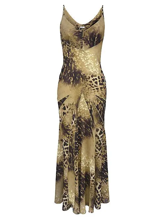 House Of Cb Georgette Panelled Woven Maxi Dress - Leopard Print