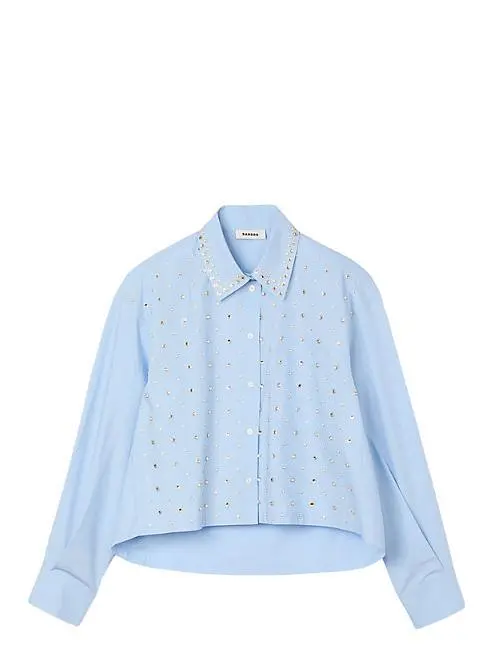Sandro Rhinestone-embellished Cropped Cotton Shirt - Sky Blue