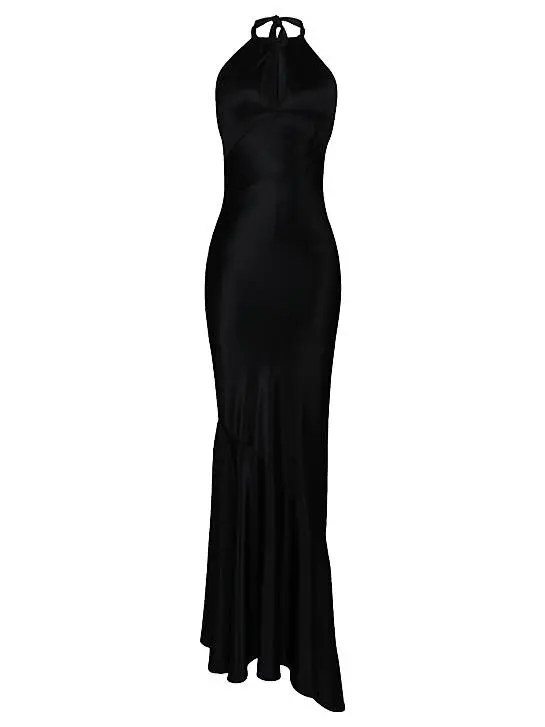 House Of Cb Halter-neck Satin Maxi Dress - Black